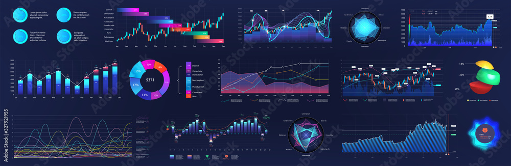 UI User interface elements for dashboard. Futuristic neon infographics ...