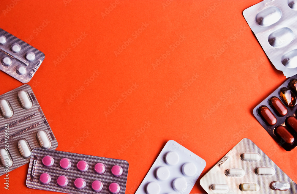 Headache tablets. Pills close-up top view. Cold medicine. Acute Pain ...