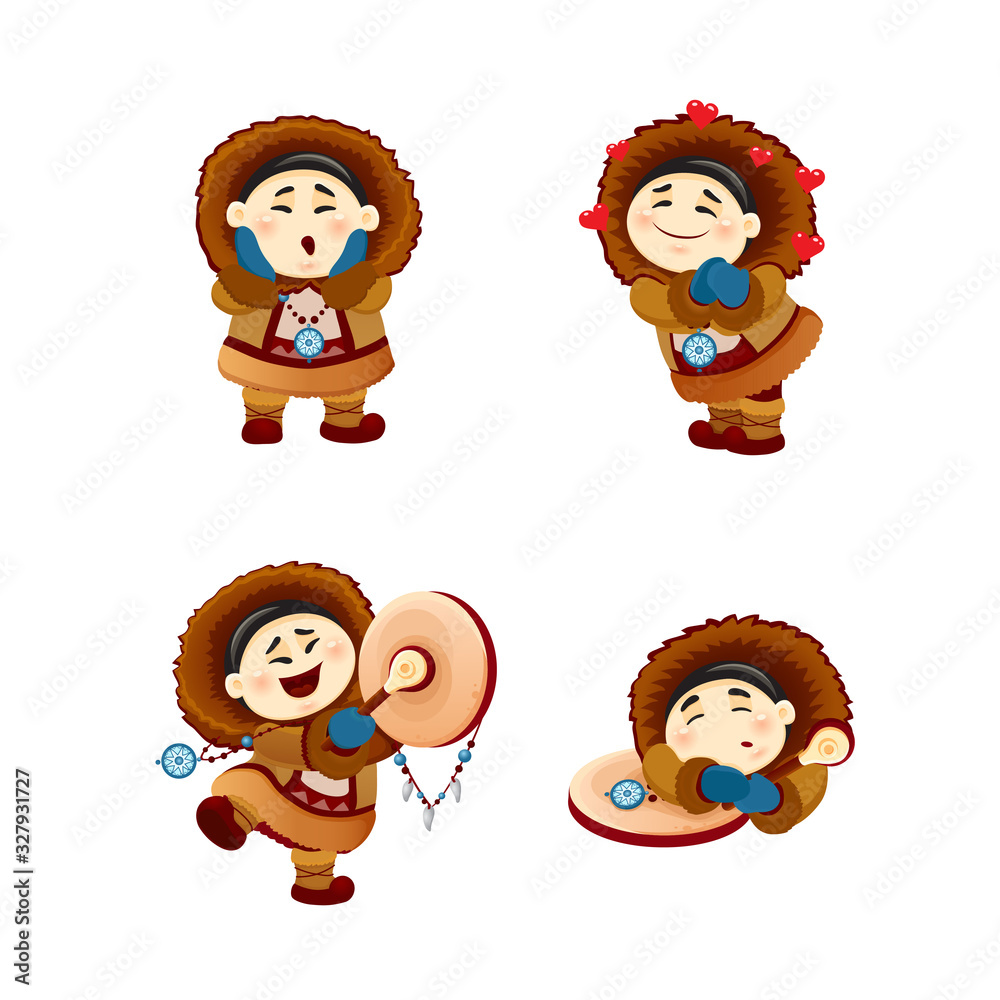 Fototapeta vector cartoon illustration of funny Eskimo shaman ...