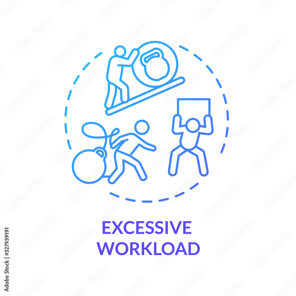 Excessive workload blue concept icon. Multitasking at work. Overwhelmed ...