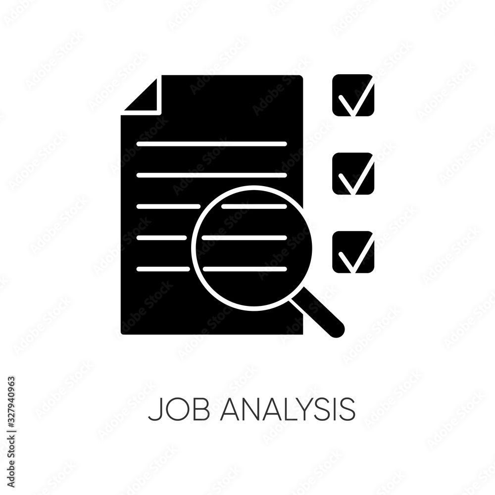 Job analysis black glyph icon. Business analytics, work assessment ...