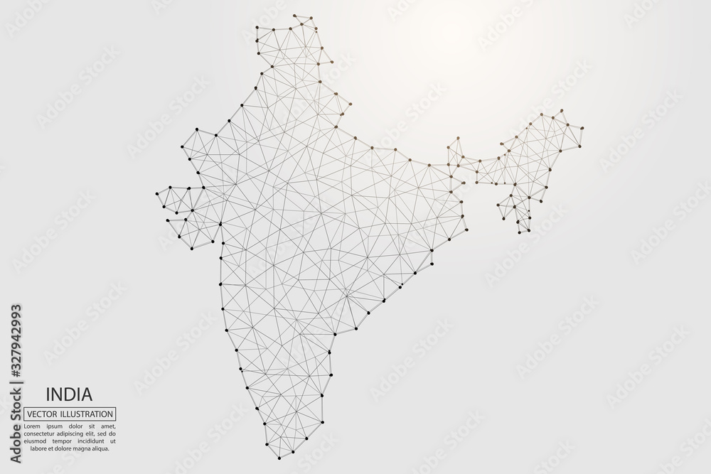 A map of India consisting of 3D triangles, lines, points, and ...