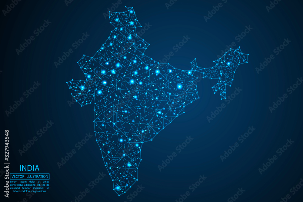 A map of India consisting of 3D triangles, lines, points, and ...