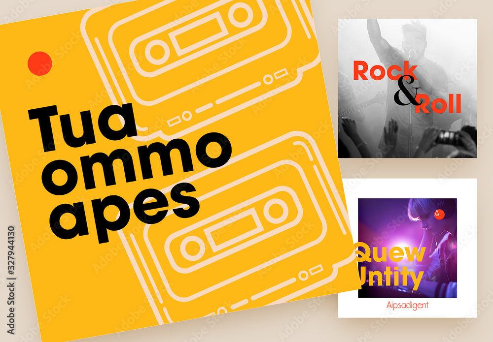 Bright Social Media Post Layout Set with Music-Themed Illustrations ...