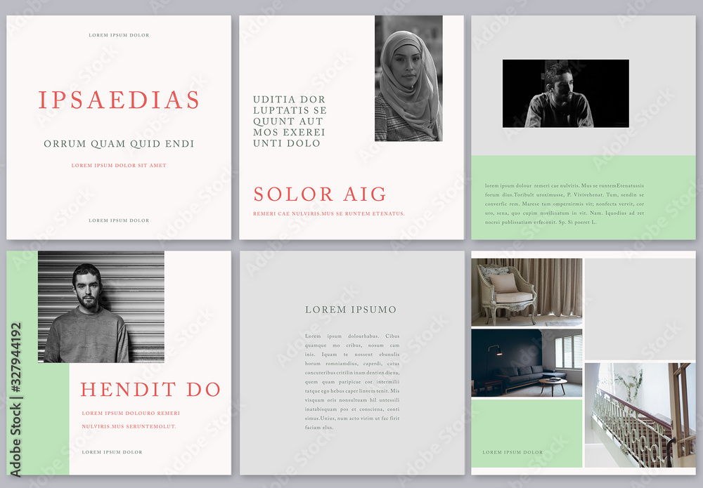 Social Media Post Layout Set with Light Green Accents Stock Template ...