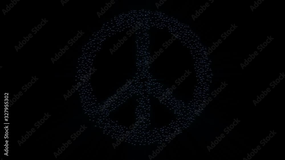 3d looped animation of peace symbol. Small balls shapes wavy surface ...