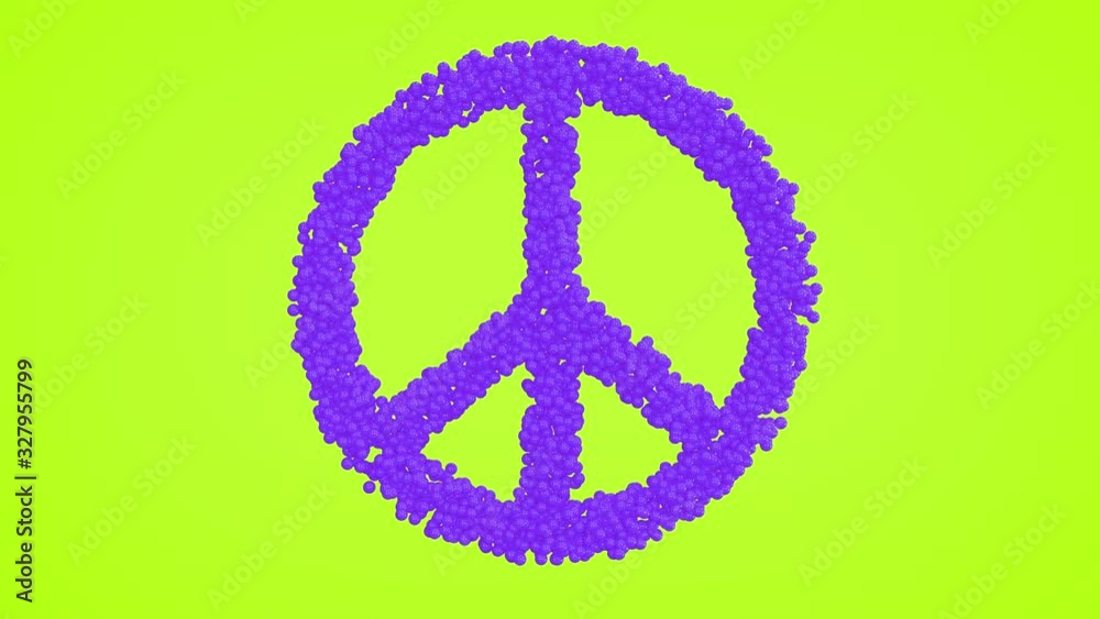 3d looped animation of peace symbol. Small balls shapes wavy surface ...