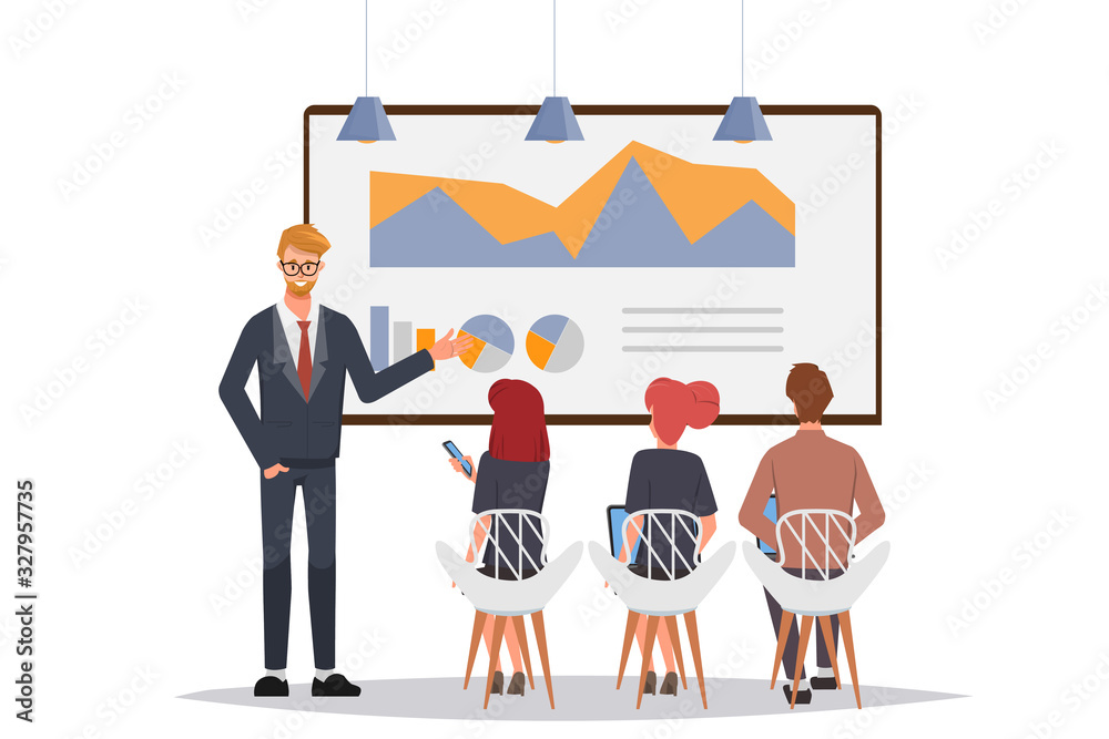 Businessman presenting to business professional and office teamwork ...