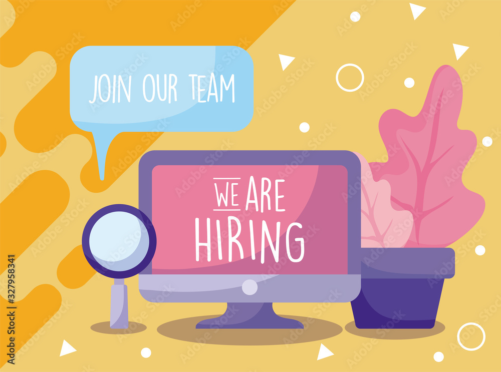 We are hiring message with computer and lupe vector design Stock Vector ...