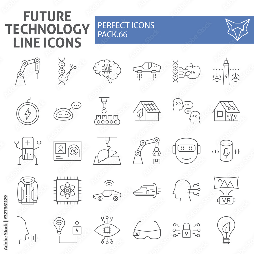 Future technology thin line icon set, innovation symbols collection ...