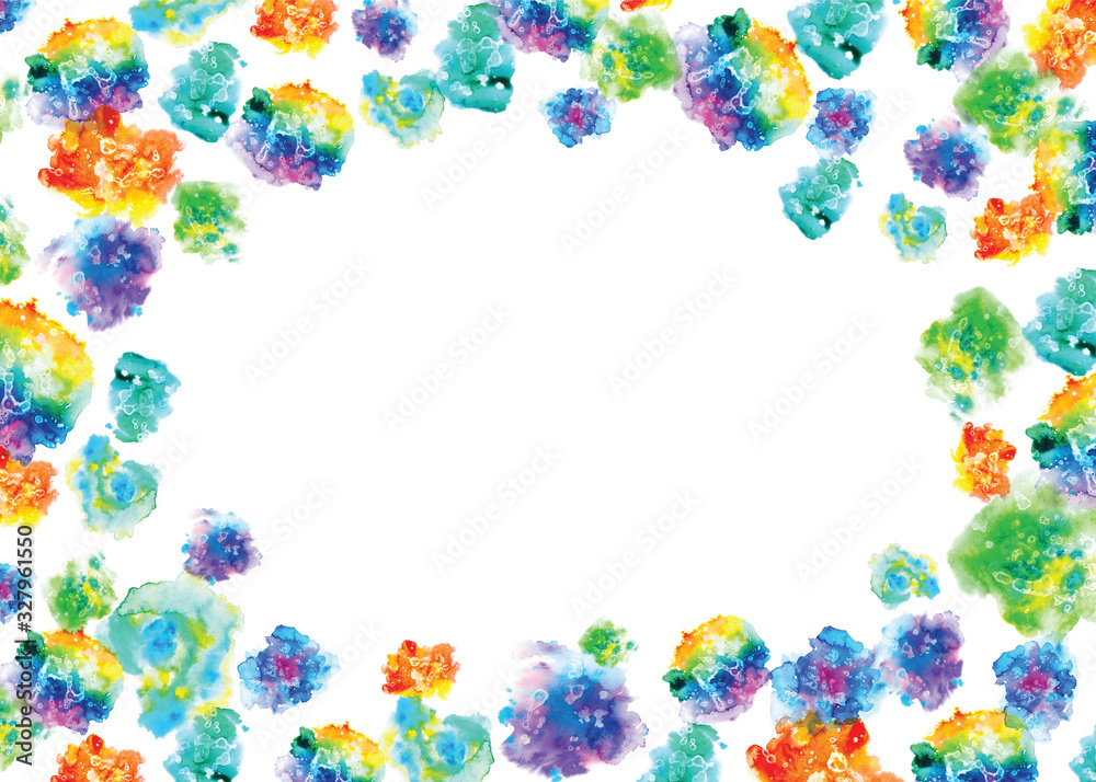 Hand painted bright colorful watercolor blot dots spots border frame ...