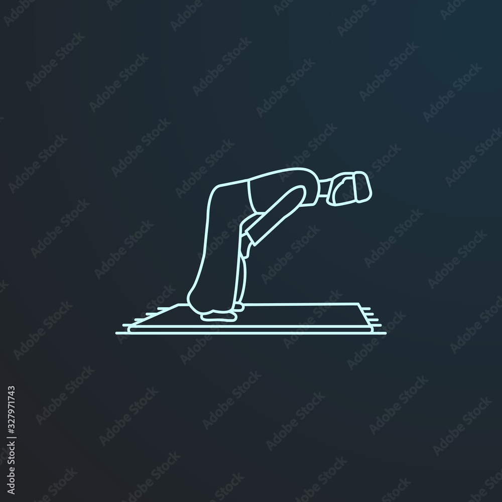 Muslim man prays in sajdah position. namaz islamic vector line icon ...
