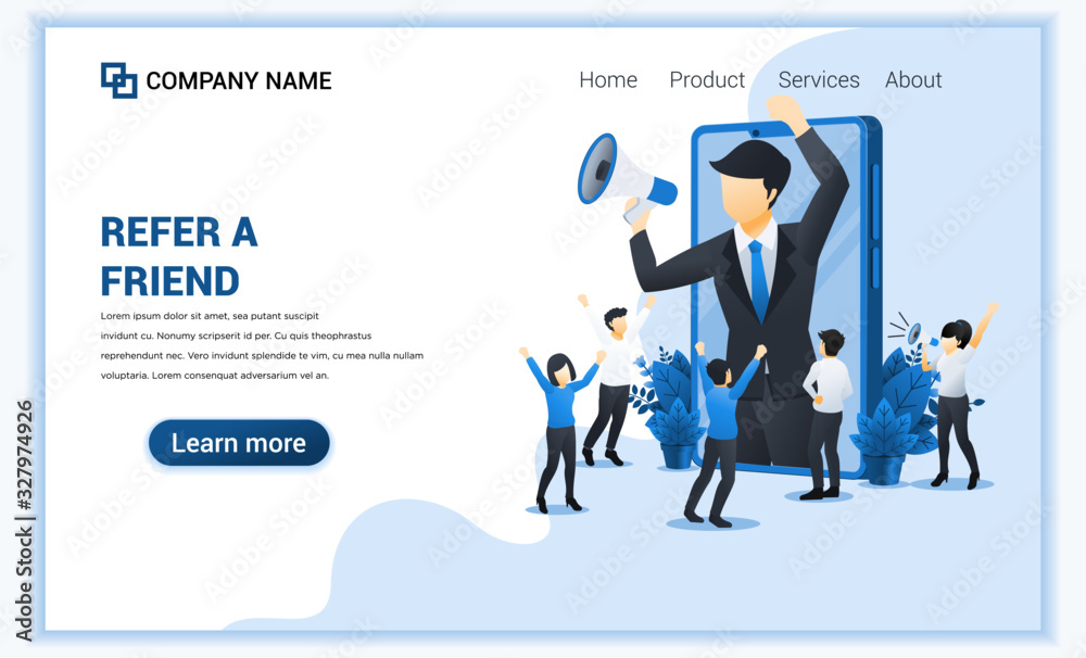 Refer a friend concept with businessman shout on megaphone for referral ...
