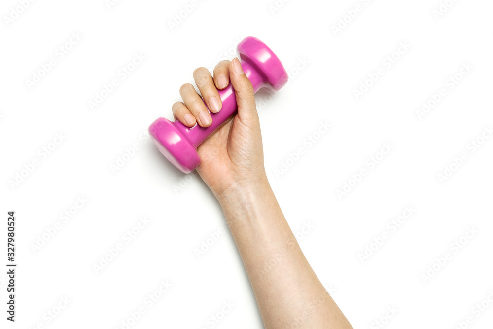 Woman hand hold a dumbell isolated on white. Stock Photo | Adobe Stock