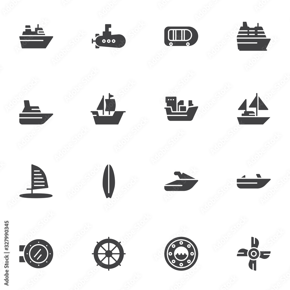 Nautical transport vector icons set, modern solid symbol collection ...