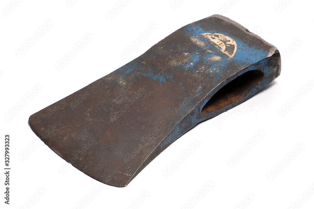 Vintage Blue Axe Head on White background with shadow Stock Photo ...