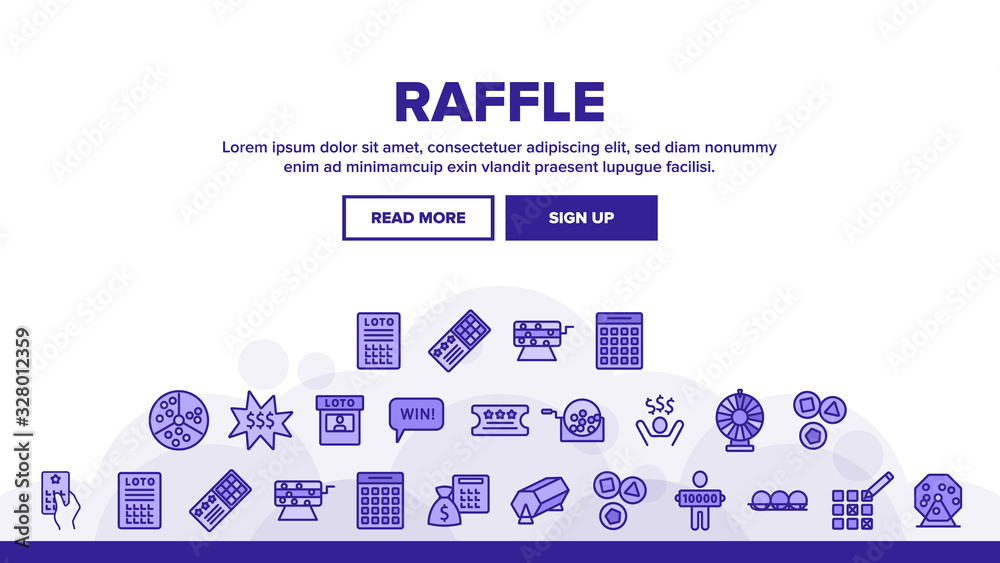 Raffle Gamble Lottery Landing Web Page Header Banner Template Vector ...