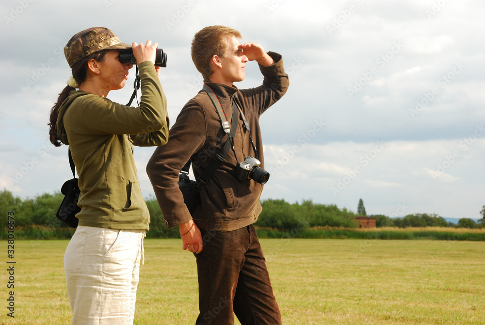 Bird watching near hide on nature reserve Stock Photo | Adobe Stock