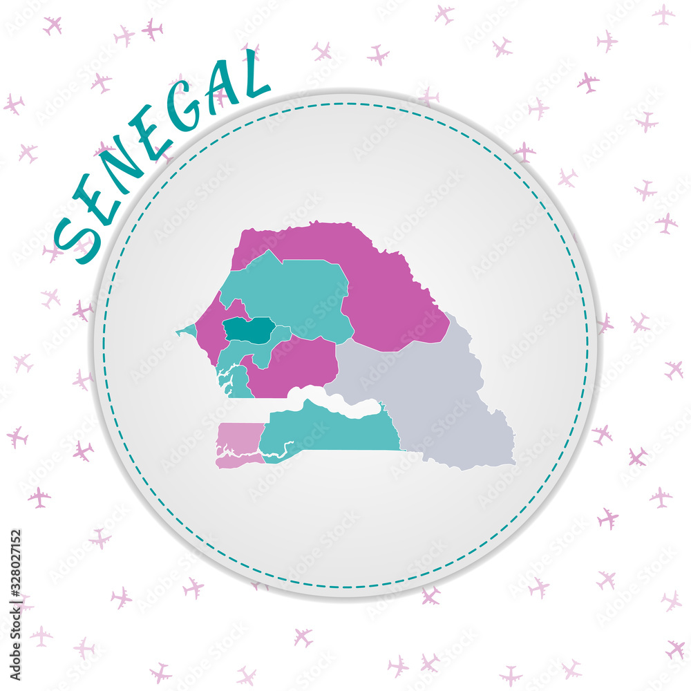 Senegal map design. Map of the country with regions in emerald-amethyst ...