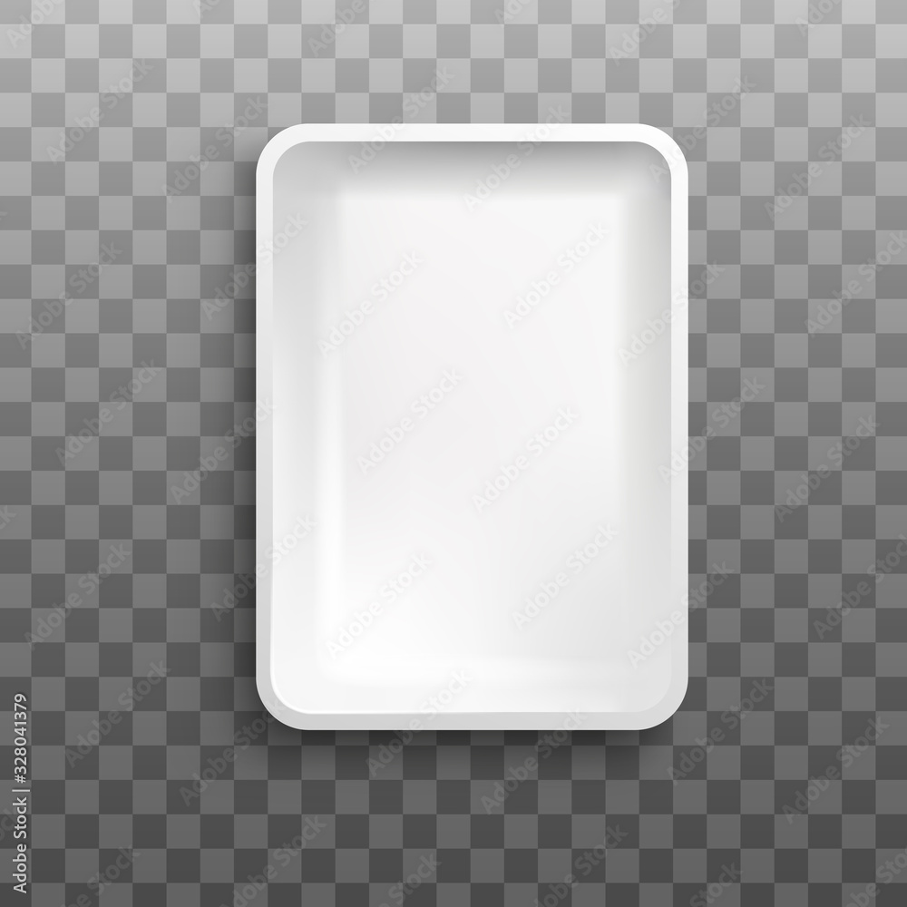 White rectangle foam tray from top view isolated on transparent ...