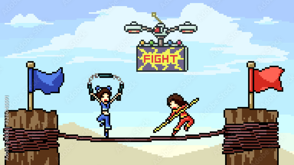 vector pixel art scene rope fight Stock Vector | Adobe Stock