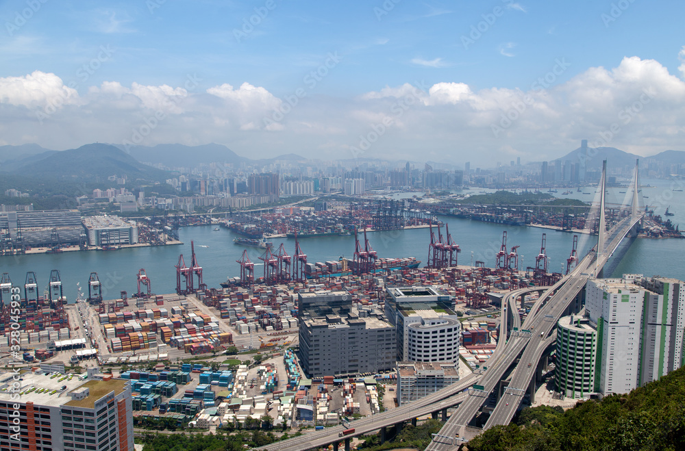 Container port Hong Kong coastal industrial district Stock Photo ...