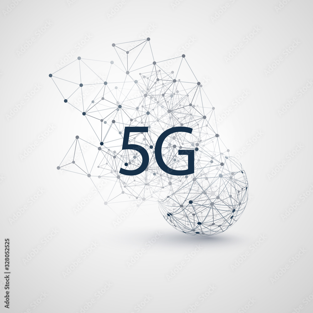 5G Network Label with Wireframe Mesh - High Speed, Broadband Mobile ...