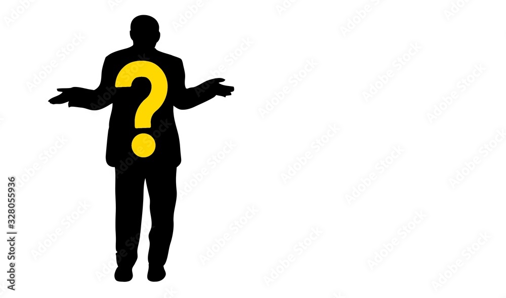 silhouette of a man with hands apart and a question mark. illustration ...