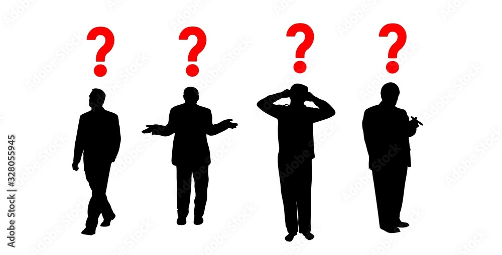 figures and silhouettes of puzzled people thinking over the main ...