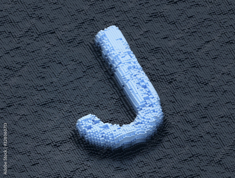 Letter J futuristic random building blocks design in orthographic view ...