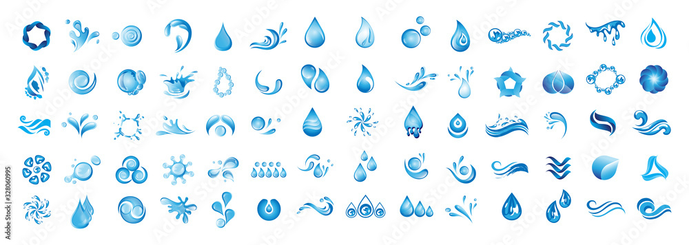 Water Splash Vector And Drop Logo Set - Isolated On White Background ...