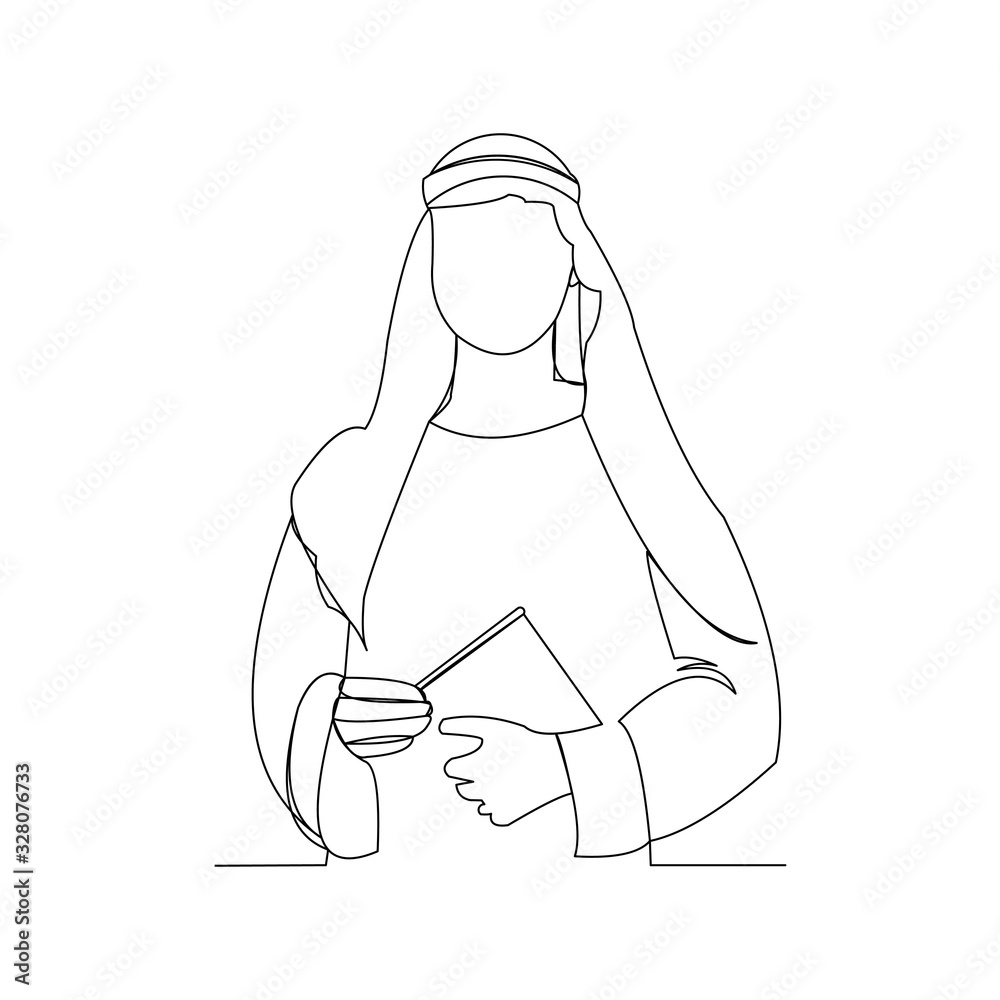 Continuous line drawing of arabic man holding holy quran book. Ramadan ...