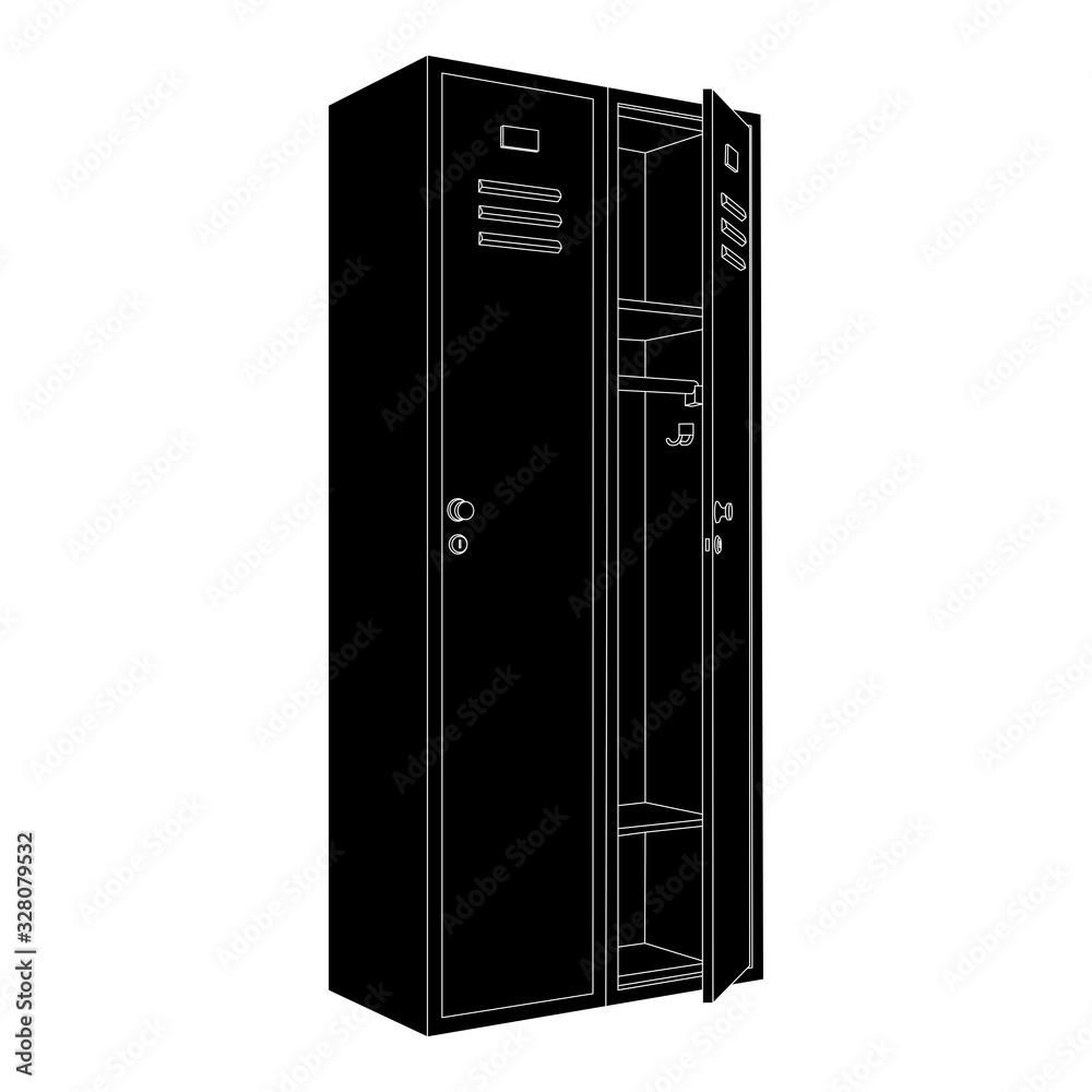 Lockers with one open door. Black outline drawing Stock Vector | Adobe ...