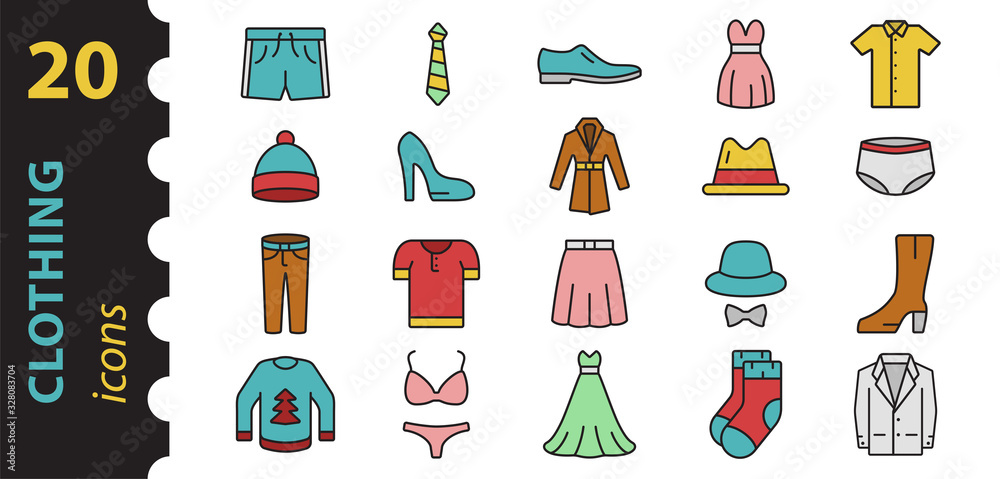Clothing icons in color in the vector. Symbol in a simple flat style ...