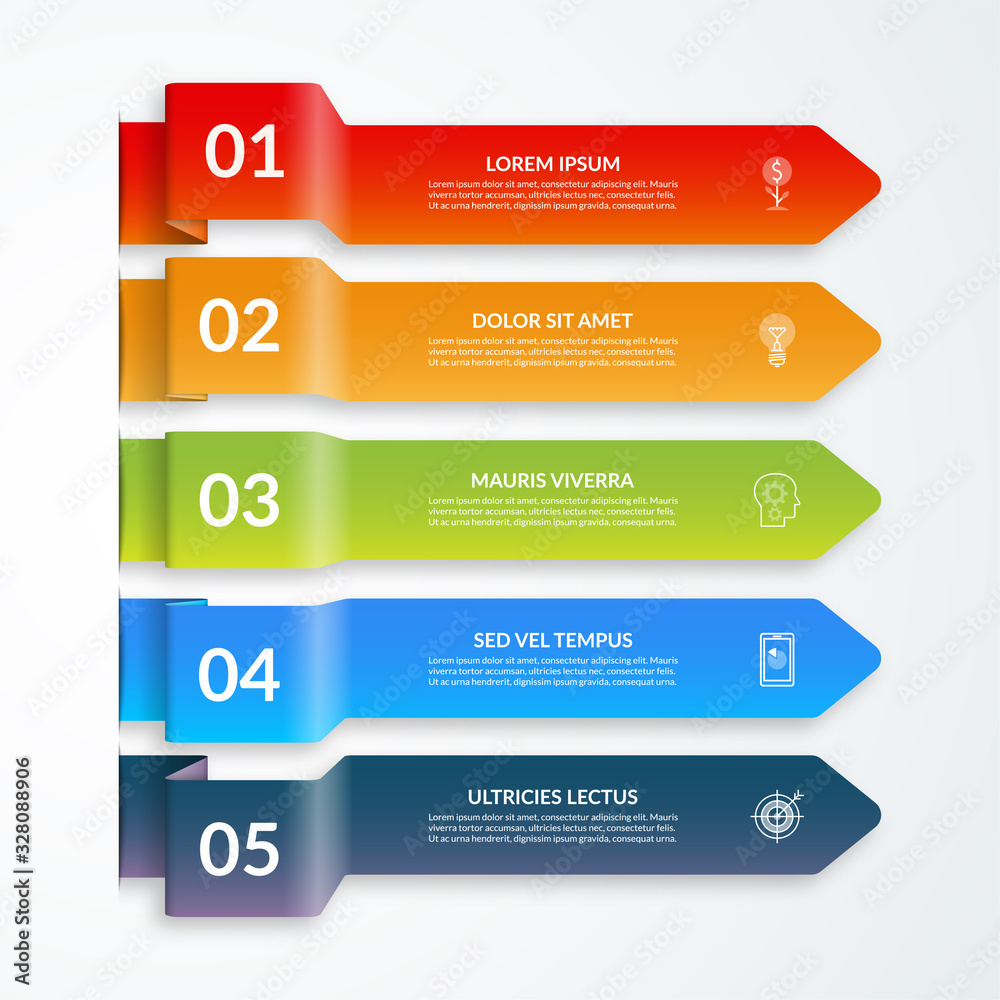 Infographic arrow elements. Vector template with 5 options, steps ...
