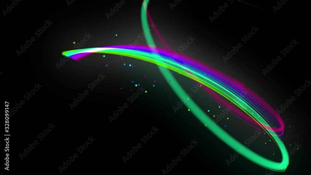 multi-colored neon lines of ribbon fly in the air, smoothly oscillation ...
