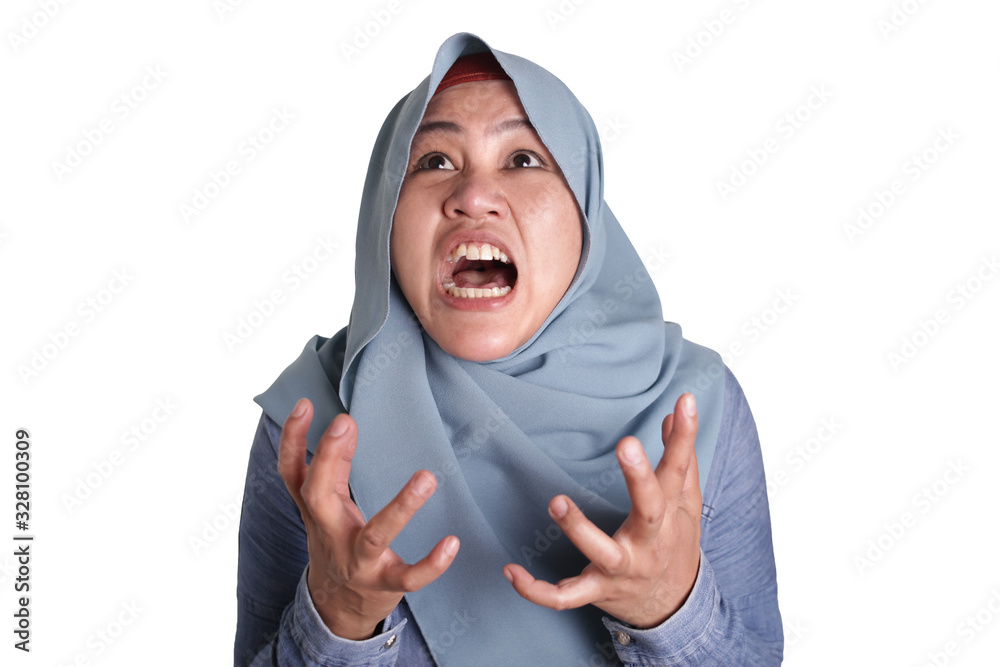 Muslim Lady in Shows Angry Gesture, Screaming Stock Photo | Adobe Stock