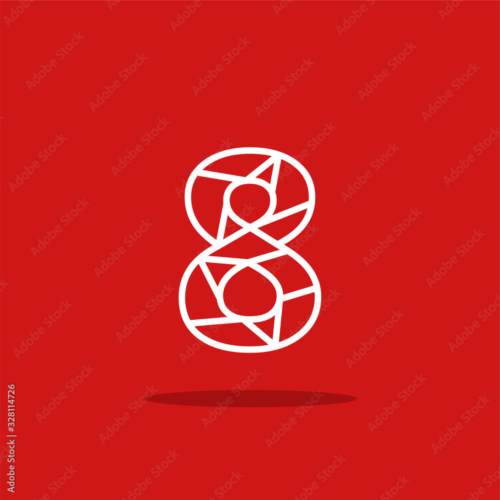 Vector Logo Number Lines Red White 8 Stock Vector | Adobe Stock