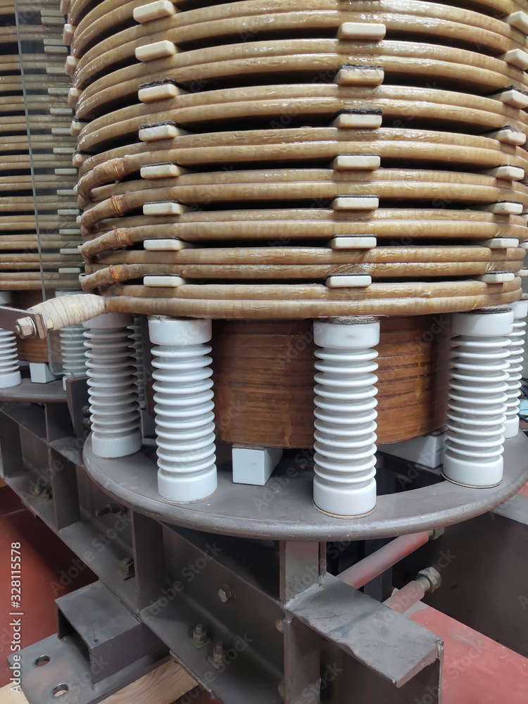internal parts (core and coils) of three phase distribution transformer ...