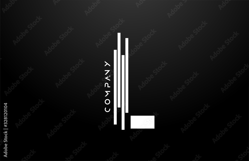 L black white letter alphabet logo design with lines icon for business ...