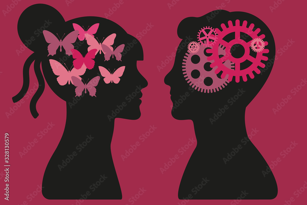Man and woman logic concept. Mind difference. Two people - two ...