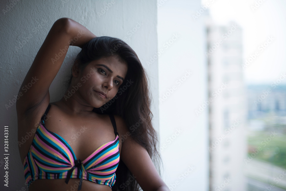 Portrait Of An Young And Beautiful Dark Skinned Indian Bengali Woman In