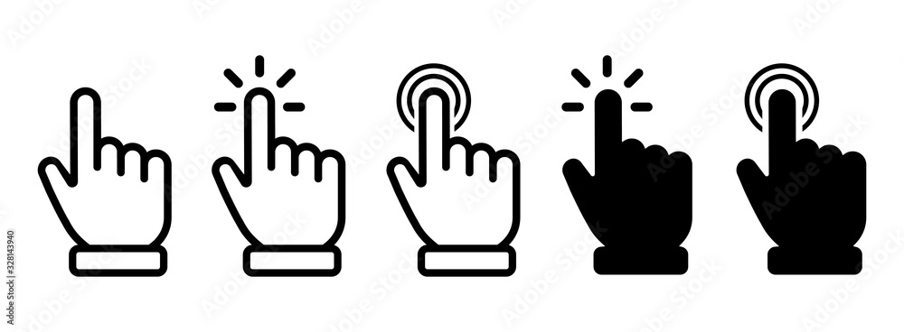 Vector hand cursors icons click set Stock Vector | Adobe Stock