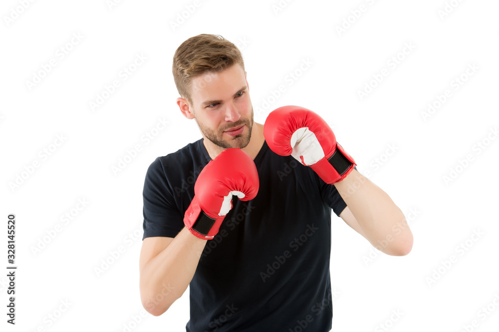 Defence skill. Sportsman boxer with gloves. Boxing concept. Man athlete ...