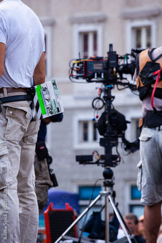 Film crew team filming movie scene on outdoor location Stock Photo ...