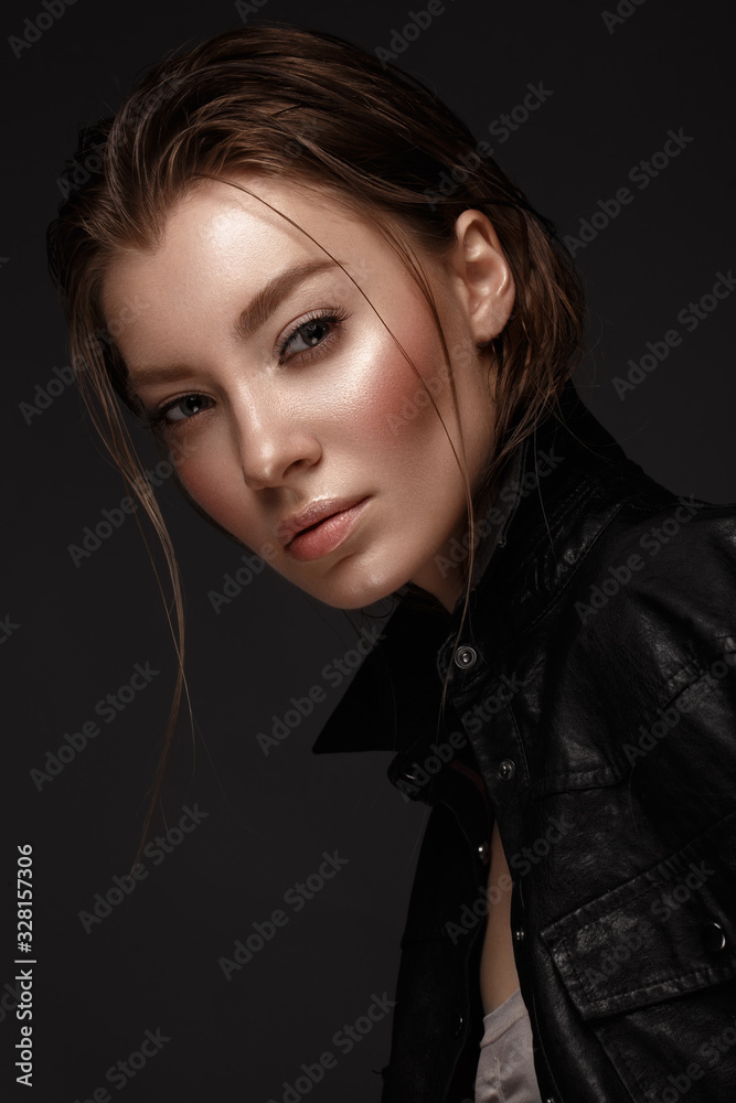 Beautiful Young Girl With Natural Nude Make Up Beauty Face Stock