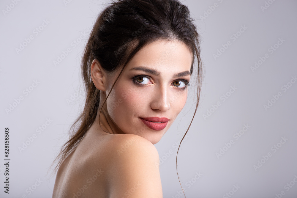 Woman with beauty brown hair. Portrait of brunette woman with beautiful ...