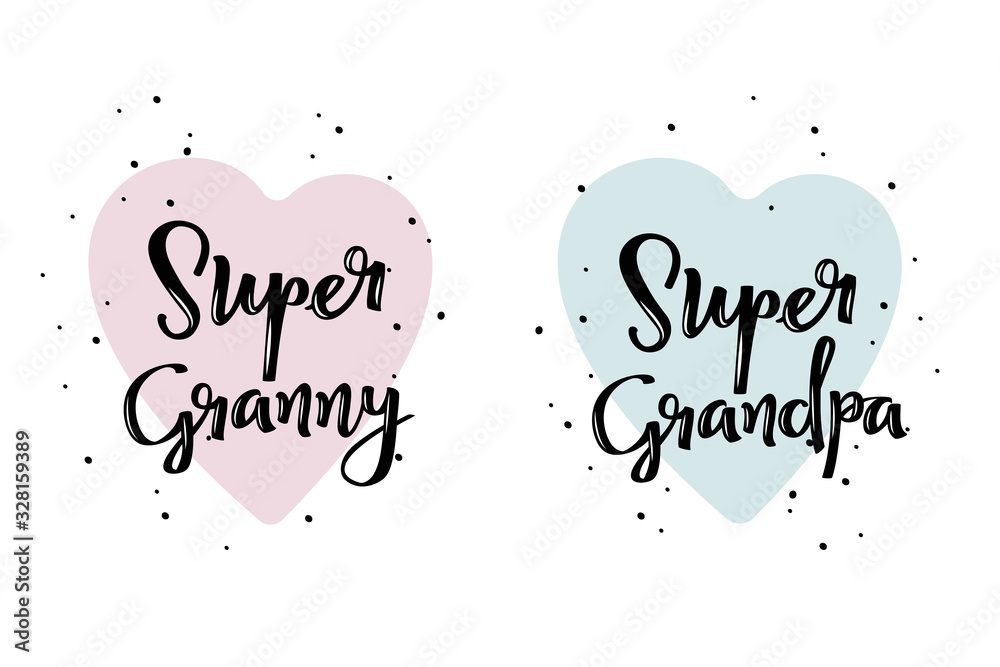 Super granny and Super grandpa. Superhero cute handwritten poster ...