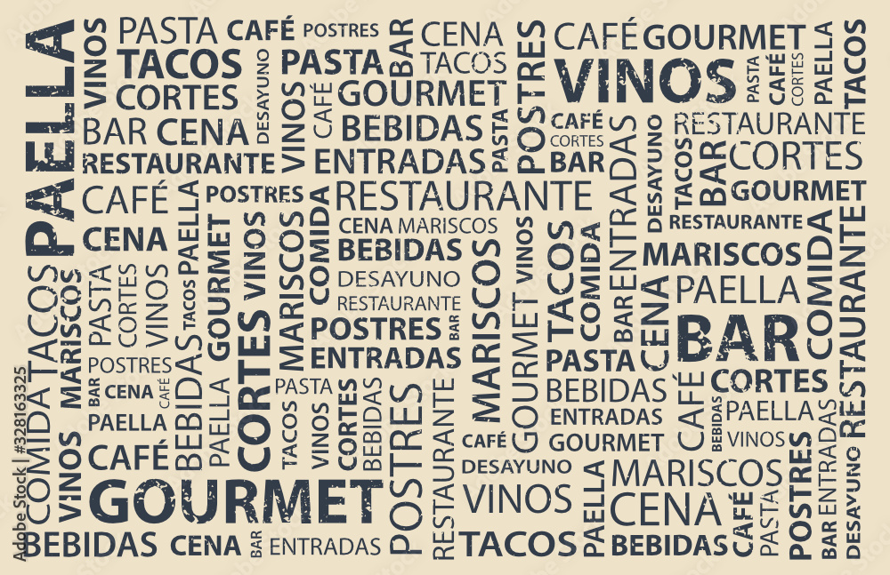 Food words wallpaper in spanish, latin flavor Stock Vector | Adobe Stock