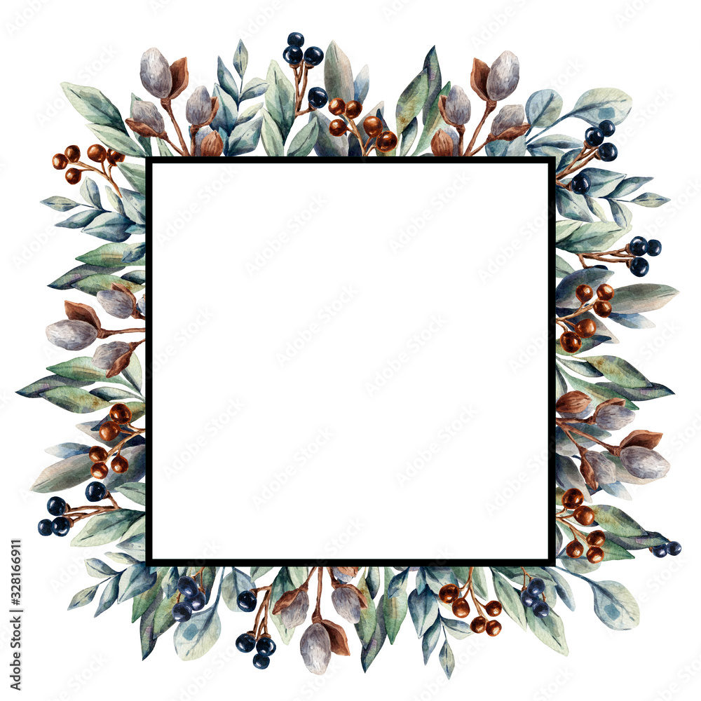 Watercolor floral border frame. Stock Illustration | Adobe Stock